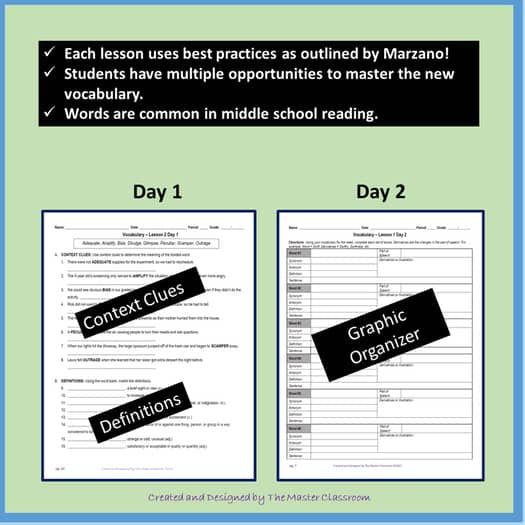 NO PREP Middle School Vocabulary (4 WEEKS) - Unit 1 – By J Shannon